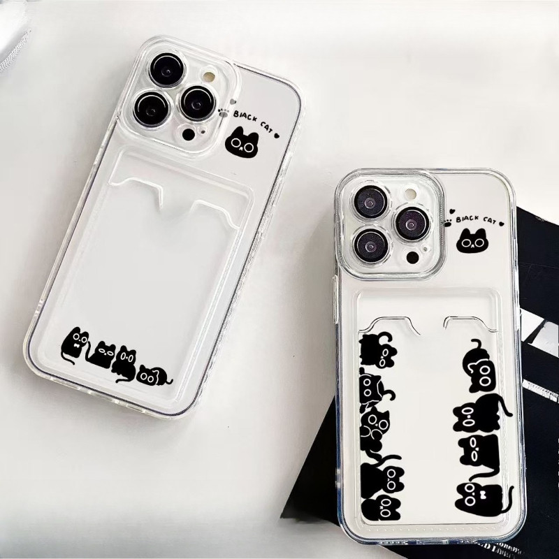 Cute Black Cat Card Holder Phone Case For Xiaomi 14T 14 13T 13 12T 12 ...