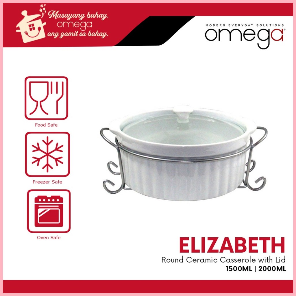 Omega Houseware Elizabeth Round Ceramic Casserole with Lid | Shopee ...