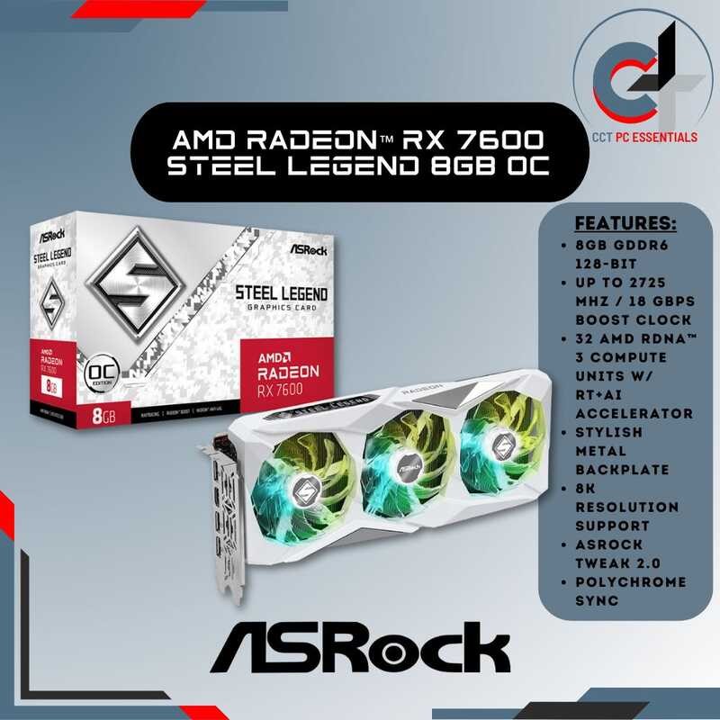 Asrock Radeon™ RX 7600 Steel Legend OC Graphics Card 8Gb Gddr6 128-Bit ...