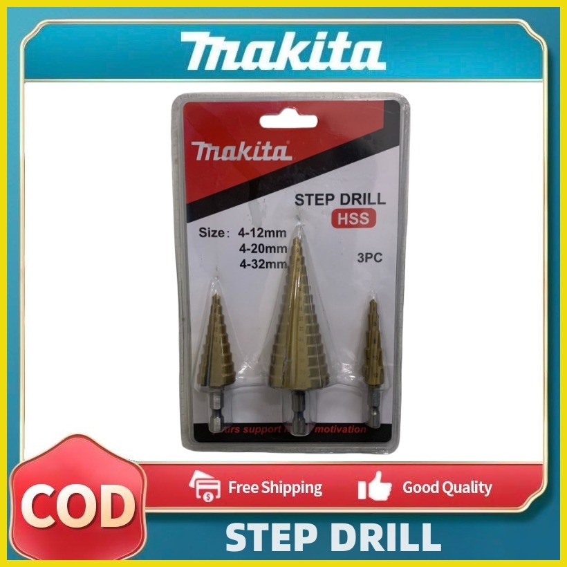 Makita Wood Metal Hole Cutter Core HSS High Speed Steel Titanium Step Drill Bits Set 3pcs ...