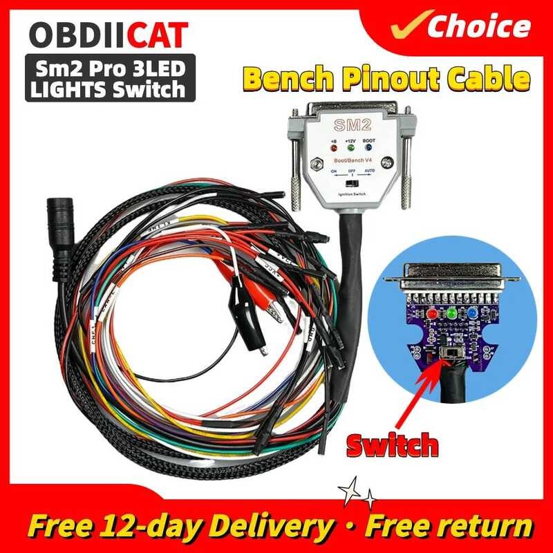 PRO SM2 J2534 3LED Lights Cable Switch Boot ECU Bench Cable Scanmatic 2 ...