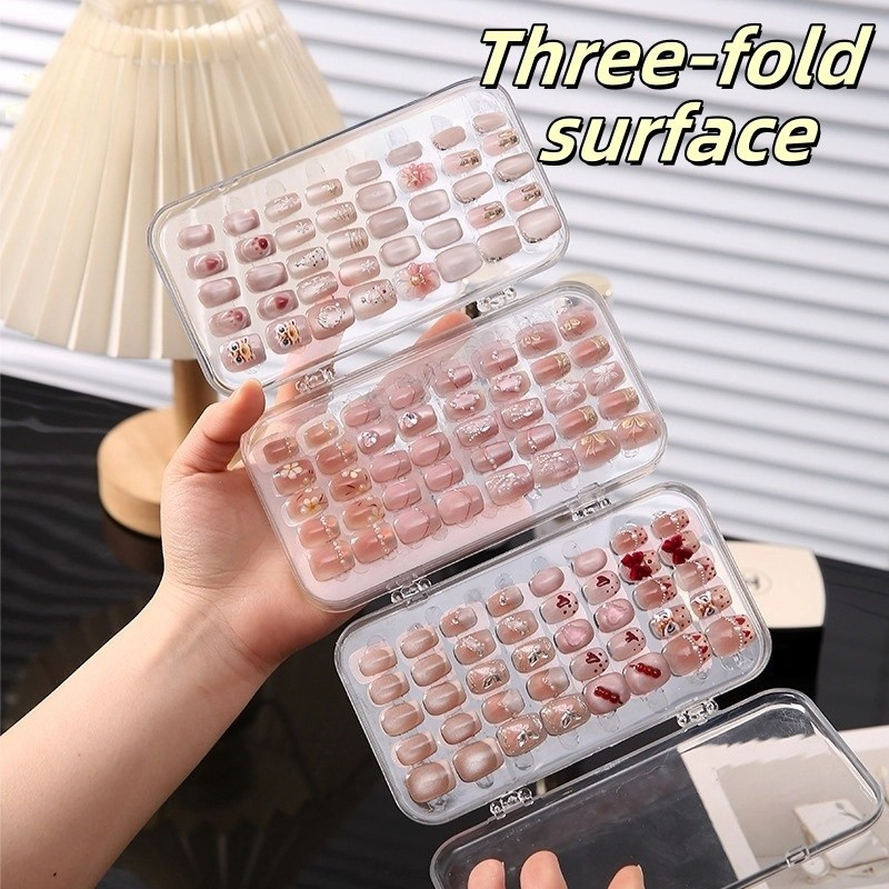 Homsa 3-Fold Nail Storage Box - Transparent Dustproof Visible Display ...