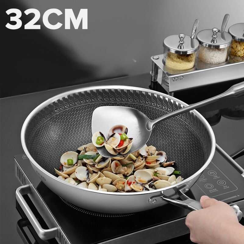 3 32Cm Nonstick Frying Pan Honeycomb Stainless Steel Shallow Skillets ...