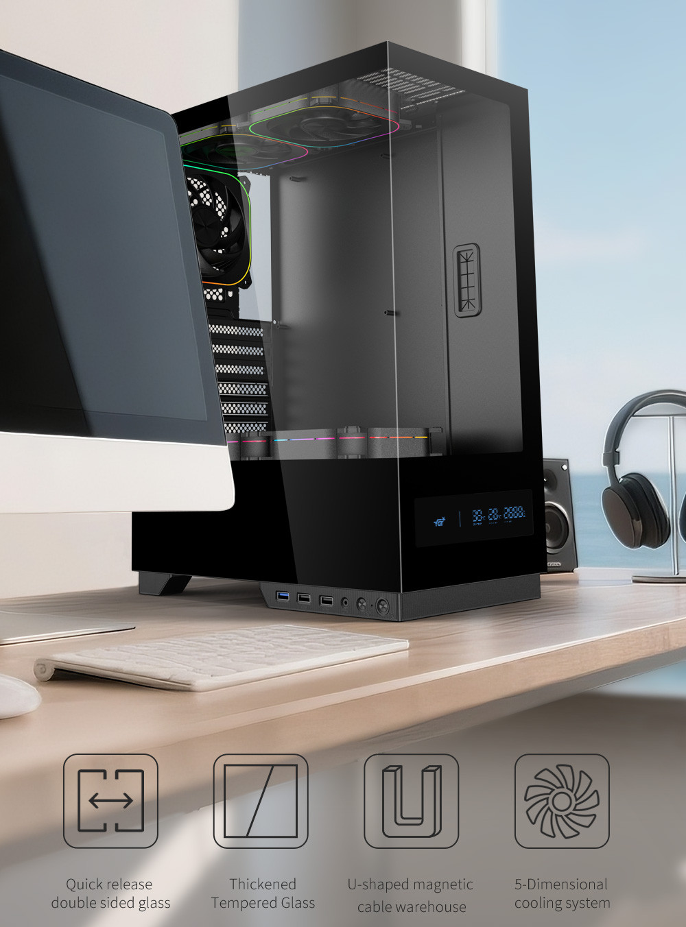 YGT V8101 Gaming PC Case With Screen Seaview Room Tempered Glass ATX/M ...