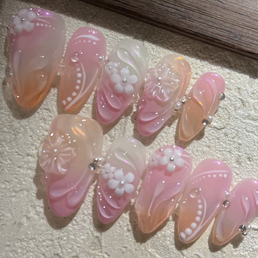 10 Pcs Summer New Handmade 3D Fake Nails Ocean Shell Wear Nail Y2k Art ...