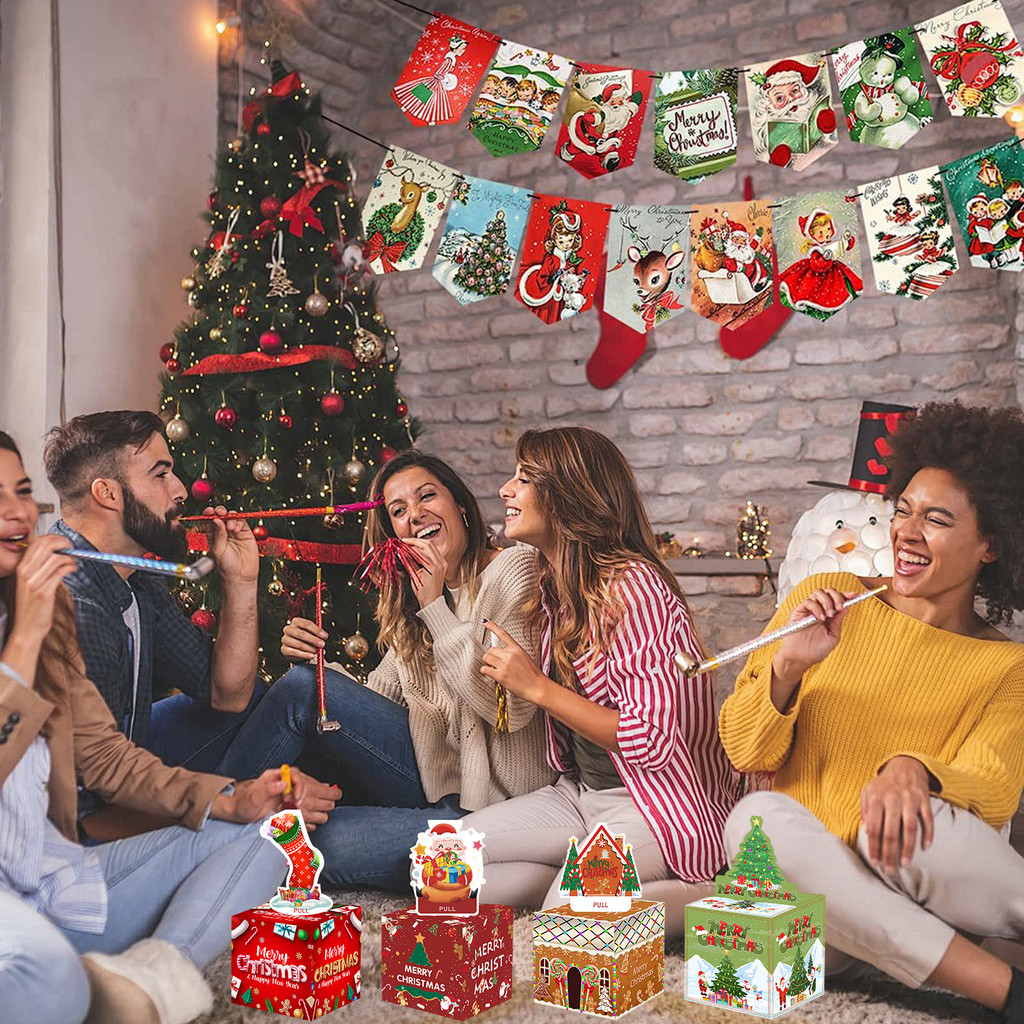 Themed Pattern Christmas Paper Box Set Holiday Decoration Props For ...