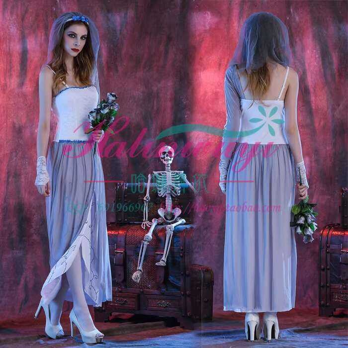 Halloween Adult Skeleton Bloody Horror Masquerade Ghost Bride Cosplay ...