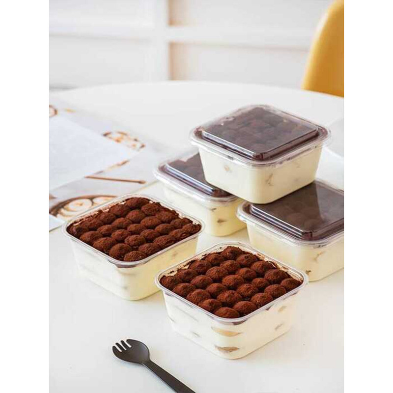 Tiramisu Box Square Transparent with Lid Mille-feuille Mousse Cake Soy ...