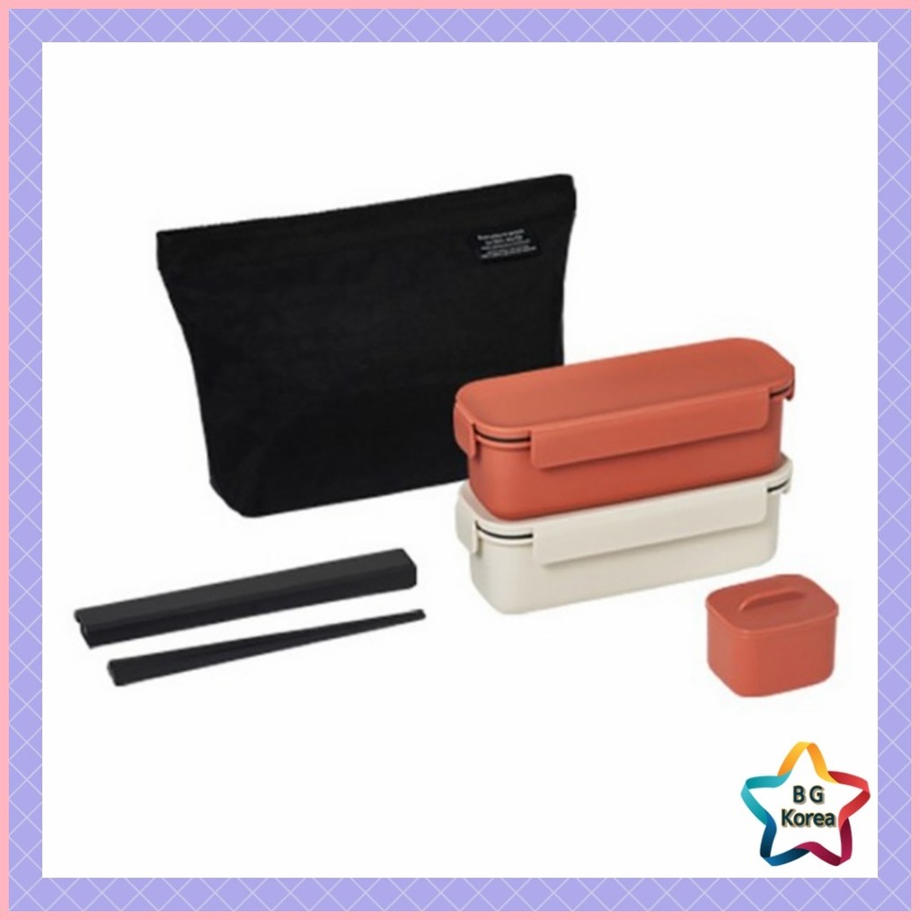 Lock & Lock Slim 1-tier Lunch Box 220ml x 2 types + Bag + Chopsticks ...