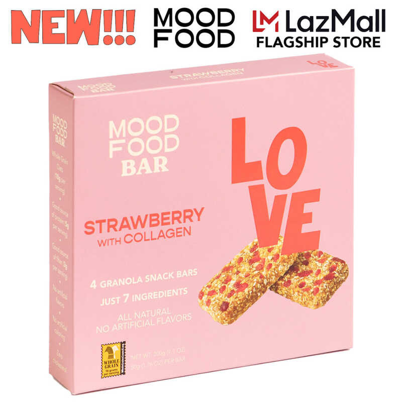 MOOD FOOD BAR LOVE Strawberry With Collagen (4 Granola Snack Bars) 8F6 ...