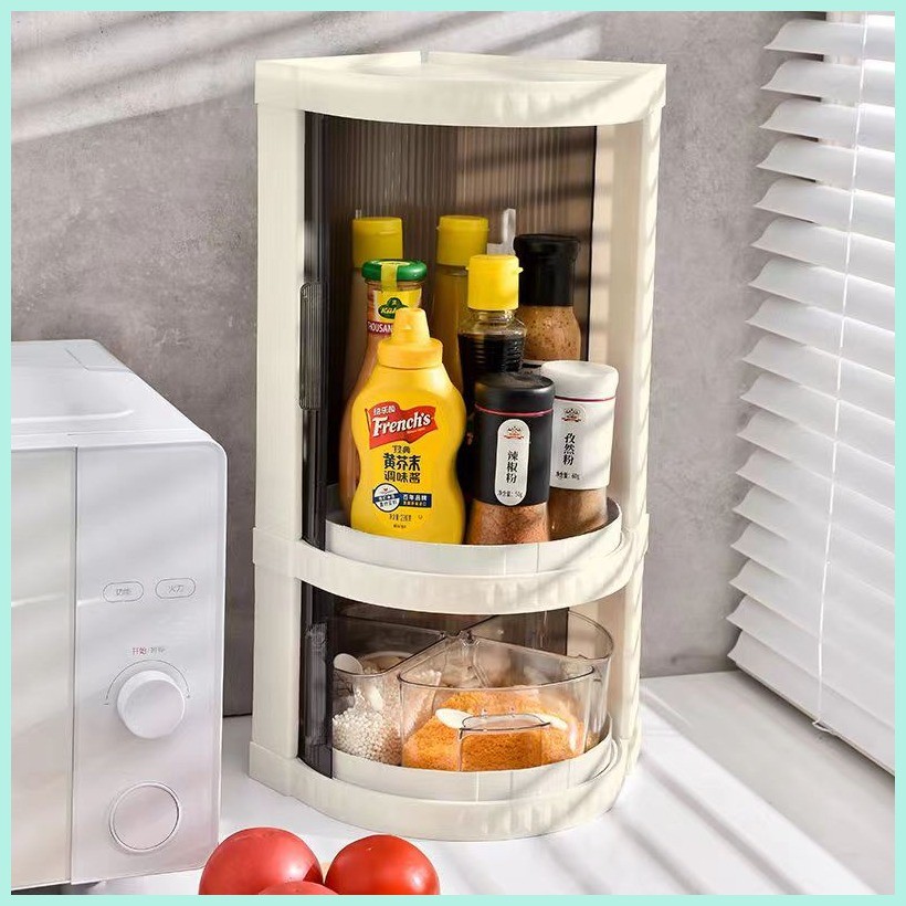Kitchen 360° Rotating Spice Rack Corner Condiments Organizer Wall ...