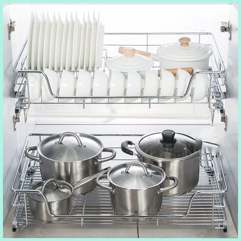 Pullout Basket Kitchen Stainless Cabinet Multiple Inches Pull Out Dish ...