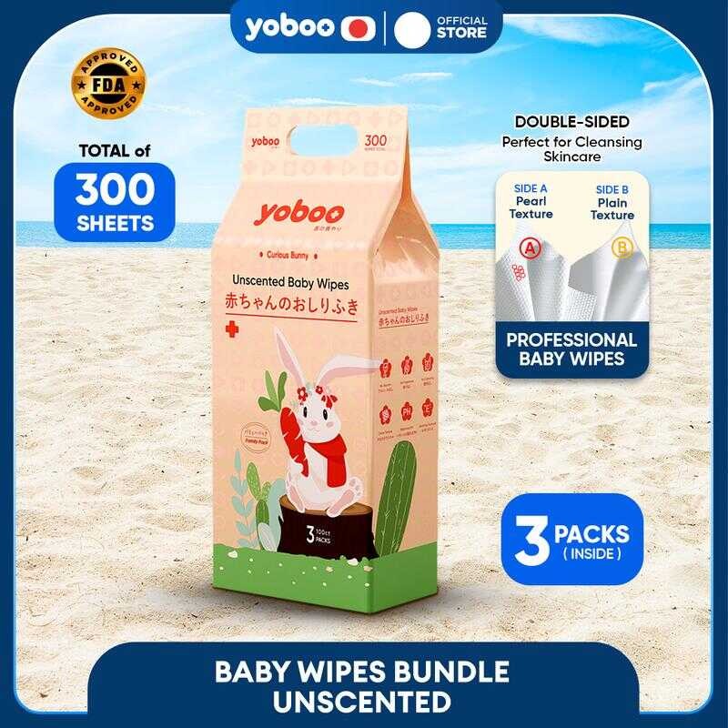 Yoboo Baby Wipes Family Pack For 300 Sheets| Hygienic| Soft| Skin ...