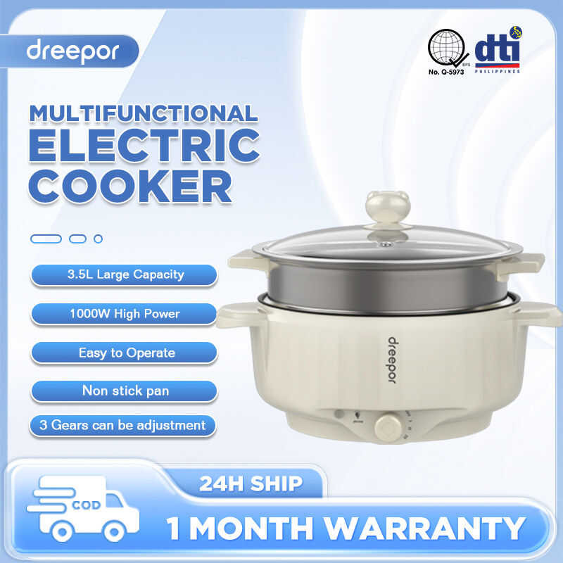 Dreepor 3.5L Rice Multi Function With Steamer Hot Pot Cooker Non-Stick Wok Electric F 5A1 ...