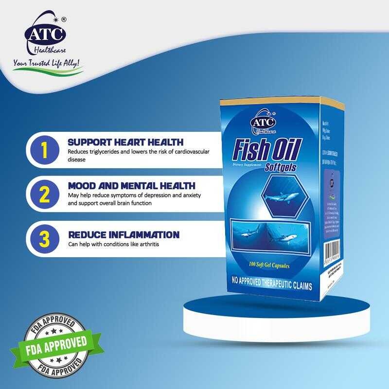 ATC Fish Oil 1000Mg X 100'S Softgel Capsules (1 Bottle) FDA Approved ...