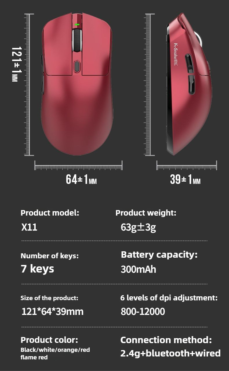K-Snake X11 PRO Tri-mode Mouse Wired/2.4G/Bluetooth Lightweight with ...