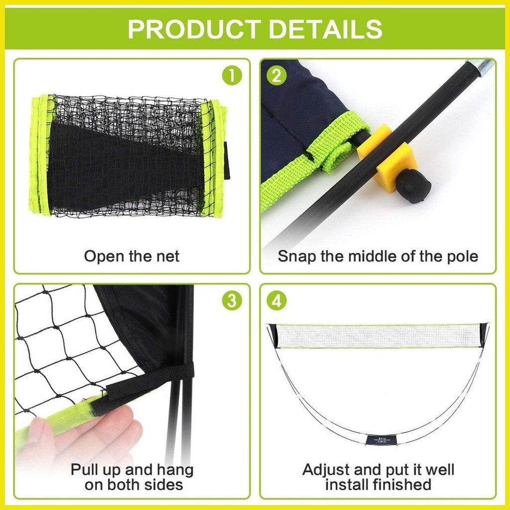 Portable Badminton Net Set with Stand Carry Bag, Folding Volleyball ...