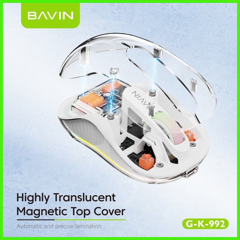BAVIN K992 RGB Wireless Mouse Gaming w/ Translucent Magnetic Top Cover ...