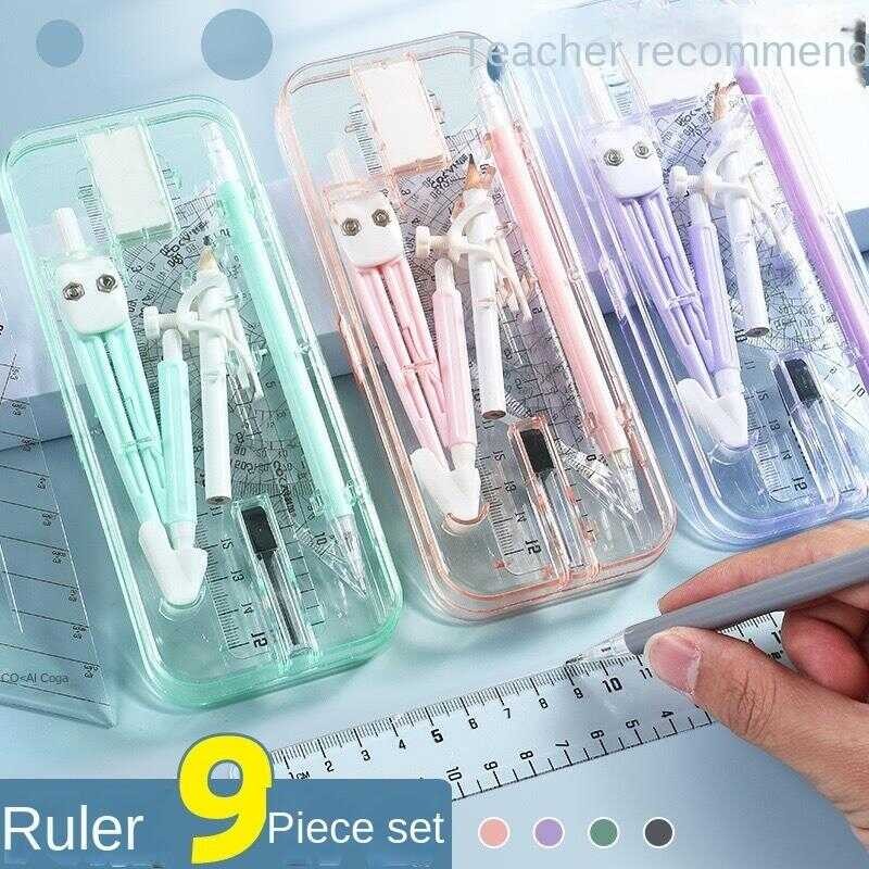 9Pcs Combination Ruler Sets Triangle Protractor Student Rulers ...