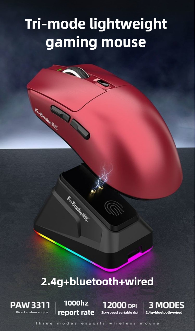 K-Snake X11 PRO Tri-mode Mouse Wired/2.4G/Bluetooth Lightweight with ...