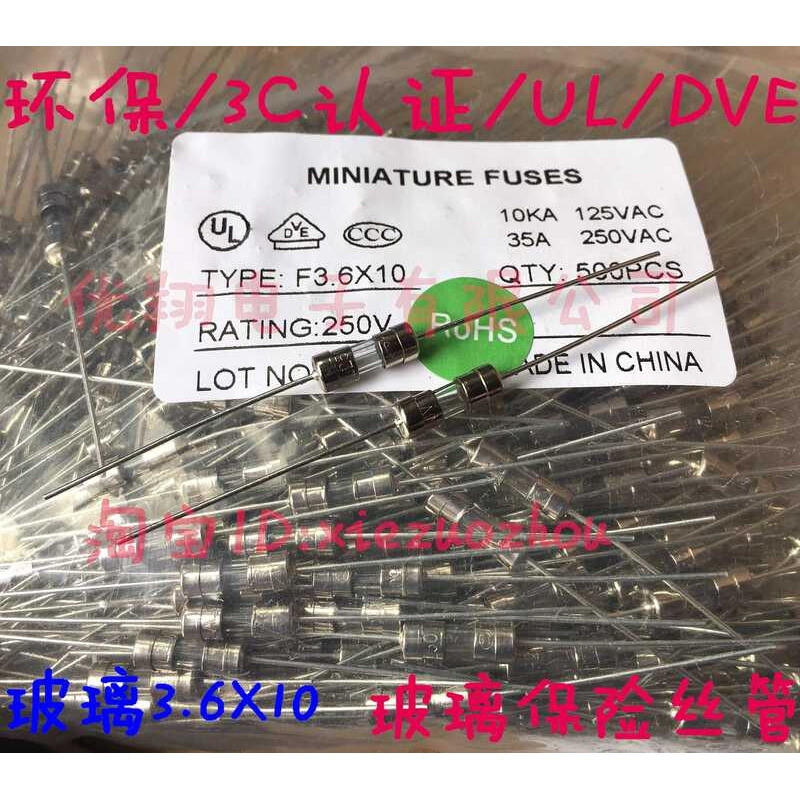 3.6x10MM Double Cap Glass Fuse T2A/250V T Slow Blow 2A~10A Pure Copper ...