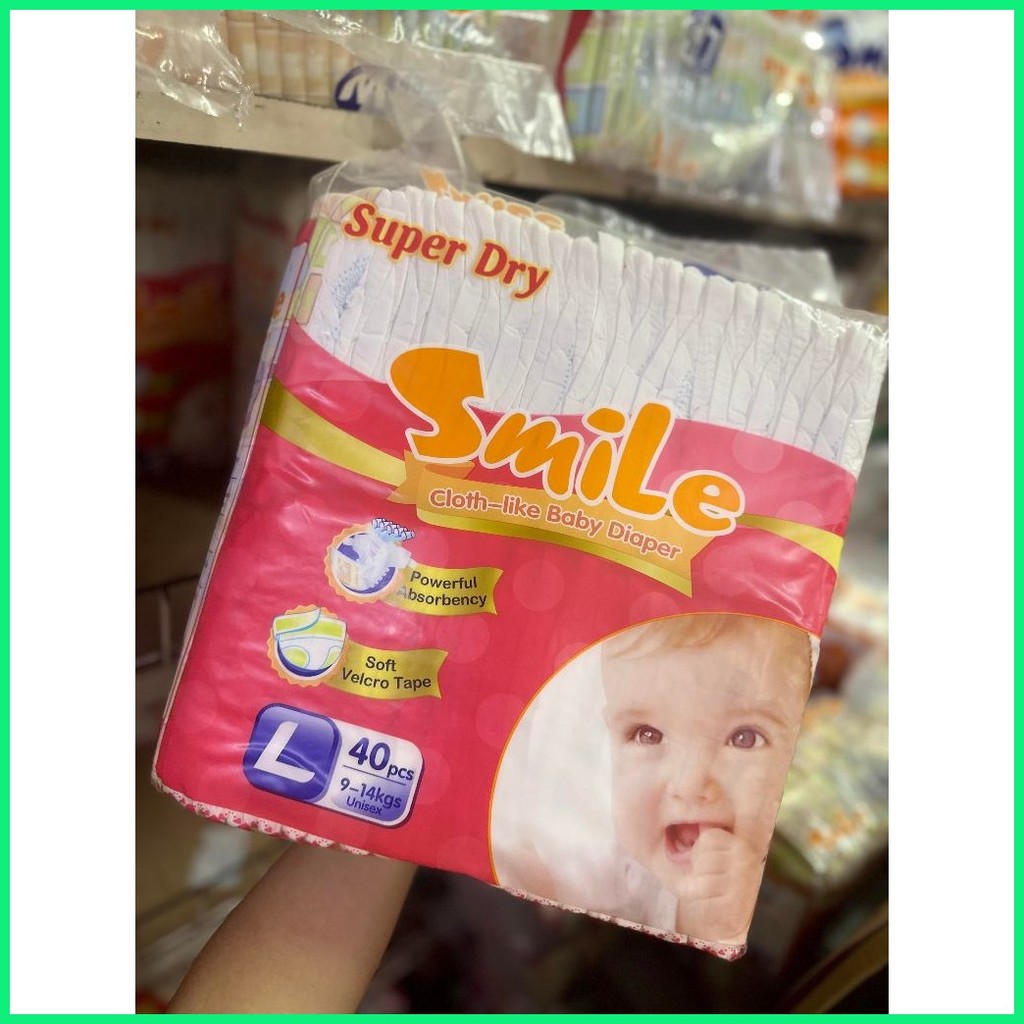 SMILE Baby Diaper [40 pcs LARGE] Super Dry Cloth-like [UNISEX 9 -14kgs ...