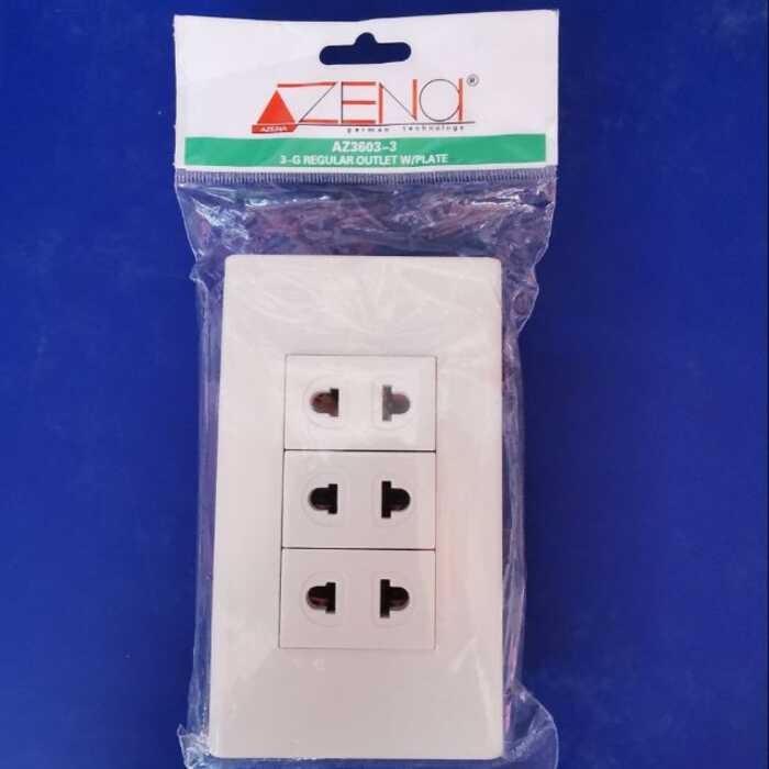 Azena 3 Gang Triple Outlet With Plate Universal Receptacle Saksakan Ba0 ...