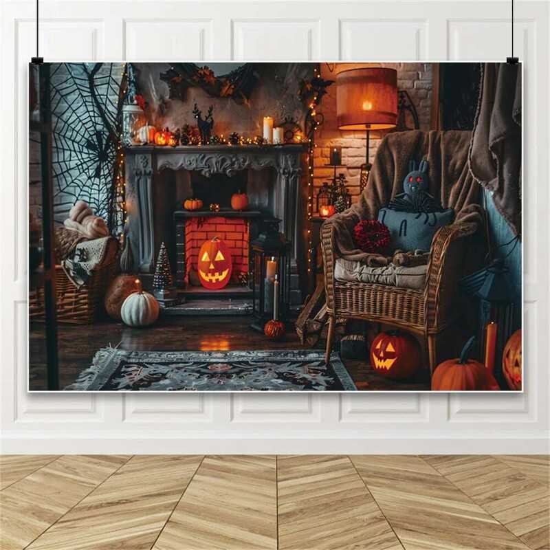 W Halloween Spooky Interior Scene Photography Backgrounds Pumpkin ...