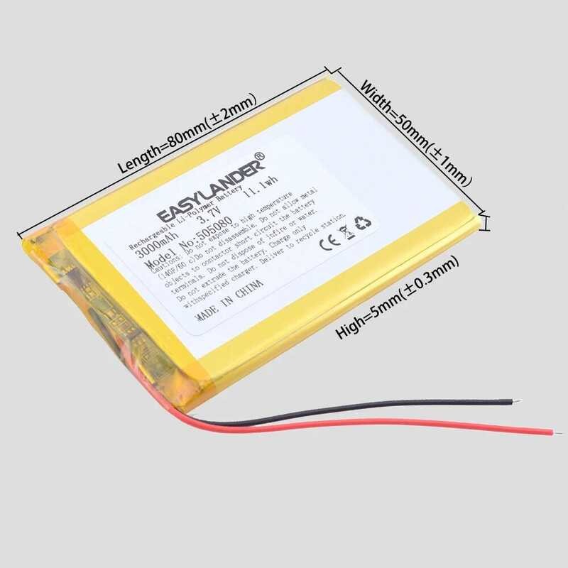 3.7V 2 Fdb 3000Mah Lithium Polymer Lipo Rechargeable Battery 505080 ...
