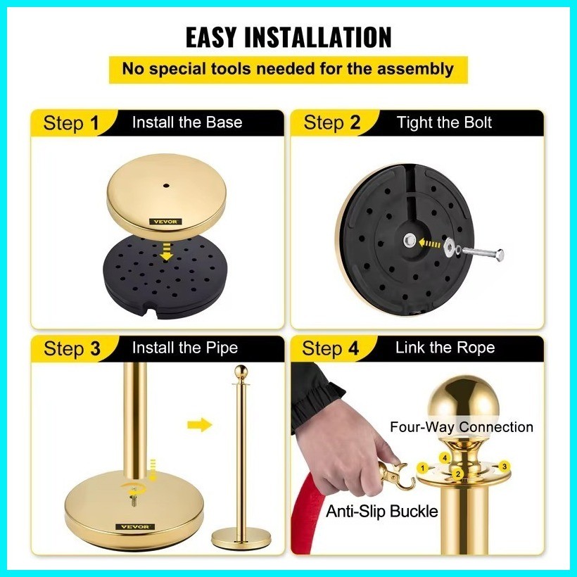 Hotel STANCHION SET Railing Stand Crowd Control SET(2 POLES + 1 ROPE ...
