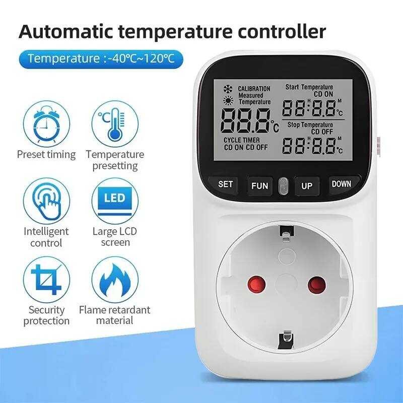 Digital Temperature Controller Socket Thermostat EU Plug 220V With Timer Switch Heating Cooling ...