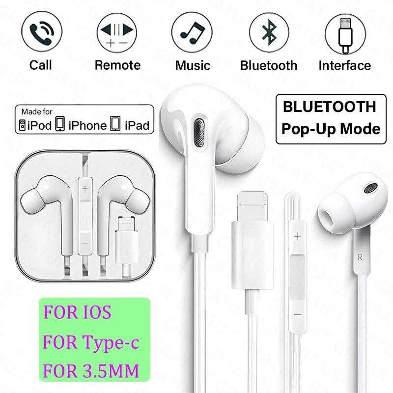 Lightning Wired Earbuds Headphones For Iphone 14 Pro Max 13 12 11 XS XR ...