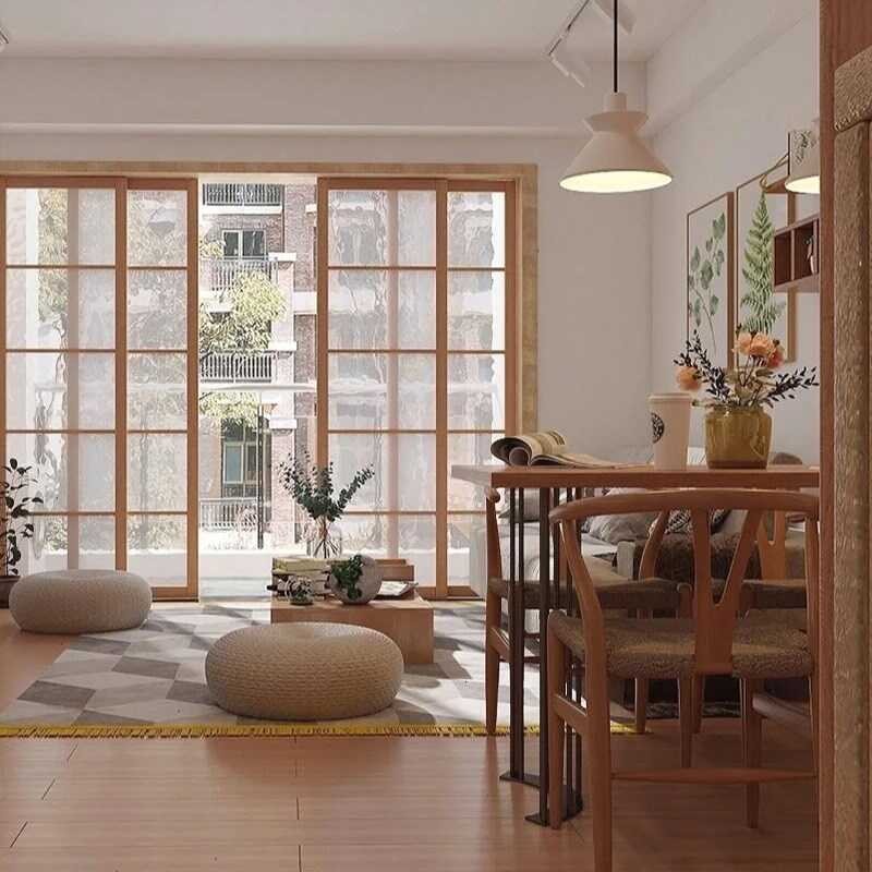 Japanese Style Trackless Lattice Hanging Track Glass Homestay Room ...