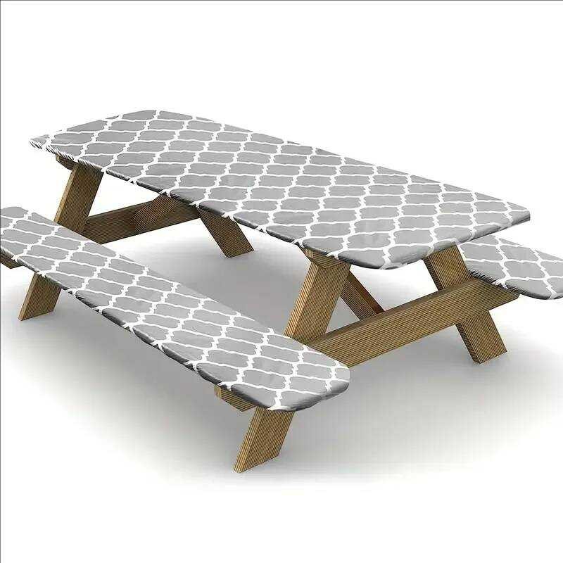 Rectangle Camping Picnic Table Cover + Benches 3-pc Set, Backing ...
