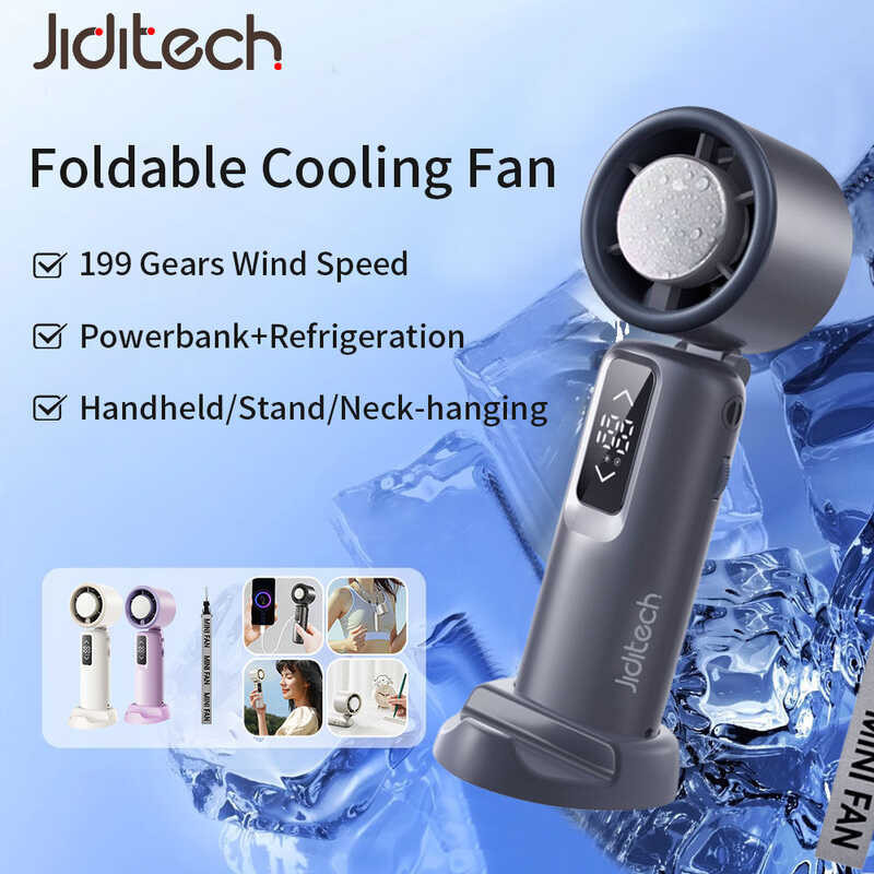 Jiditech Mini Cooling Fan Refrigeration Rechargeable Foldable 199 Speed ...