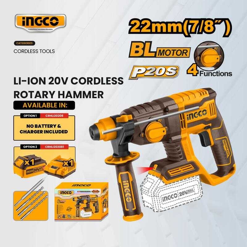 Ingco P20 Series Li-Ion 20V Cordless Rotary Hammer Crhli20208 ...
