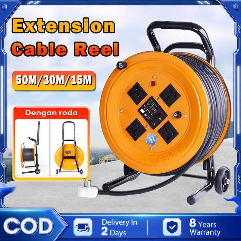 50/30/15 Meters Cable Reel Extension Wire Heavy Duty Multi-Socket ...