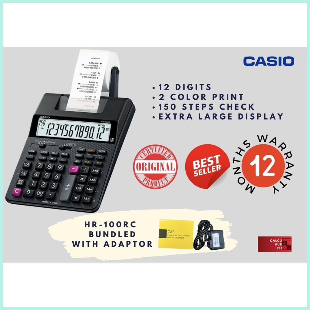 CASIO HR100RC PRINTING CALCULATOR WITH POWER ADAPTOR COMBO | Shopee ...