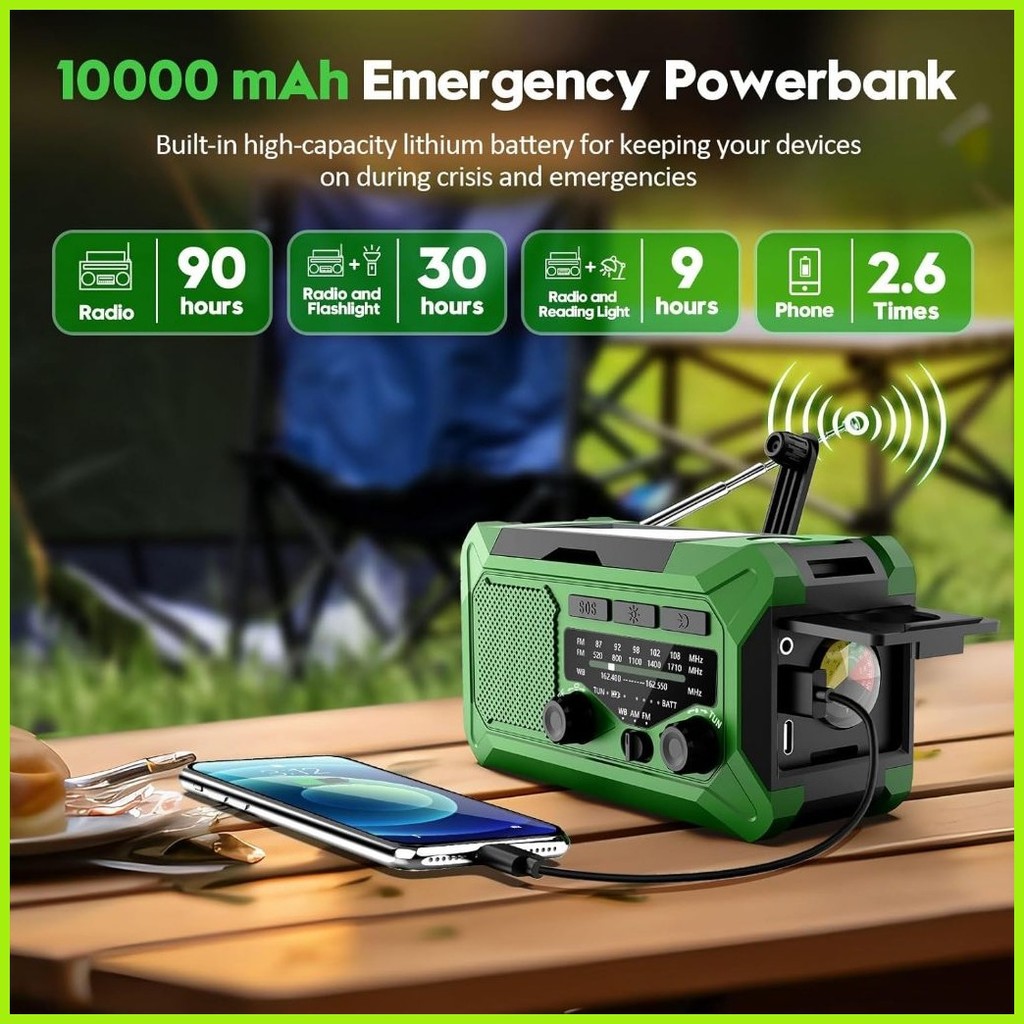 10000mAh Solar Radio With Flashlight And Charging Phone AM/FM NOAA ...