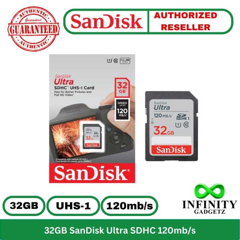 Sandisk Ultra 32Gb SDHC Class 10 120Mb/S Uhs-I Full HD Memory Card For ...