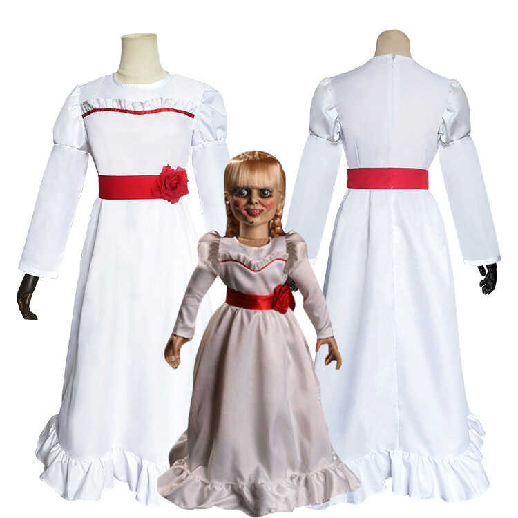 Annabelle Costume Halloween Horror Doll White Dress Cosplay Outfit ...