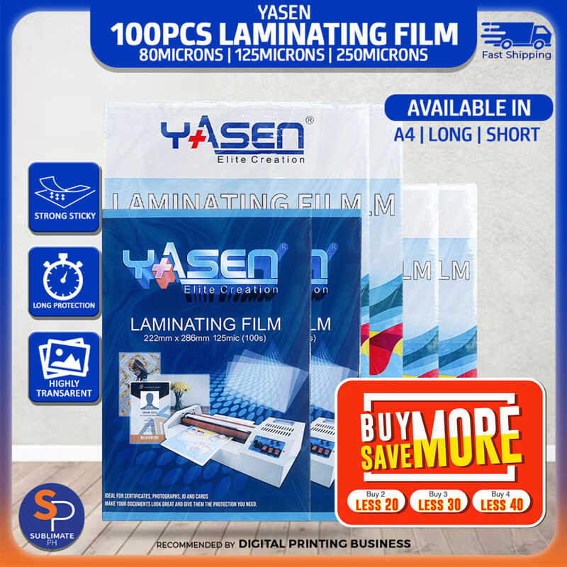 Yasen Laminating Film 100 Pcs A4 Size Short/Long For Photo Album 80/125 ...