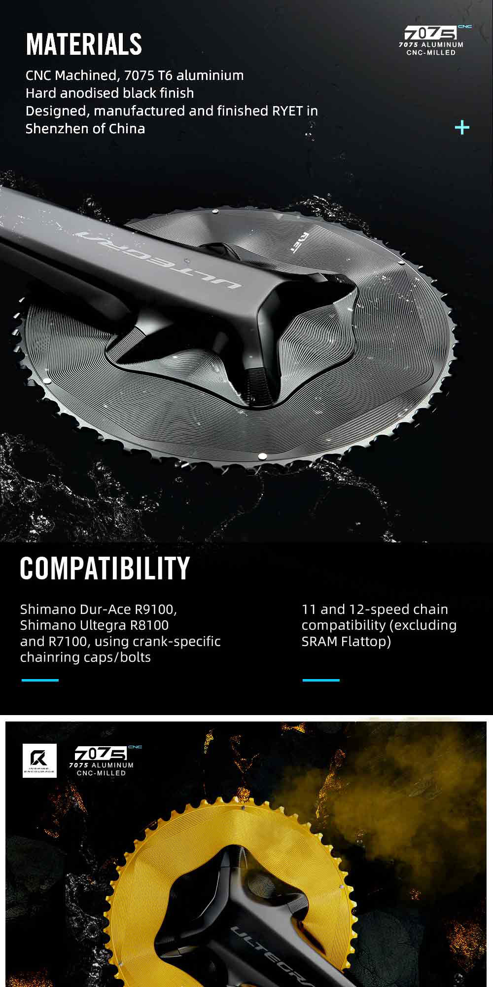 RYET Aero Design Road Chainring 3 Sizes 50-34T/52-36T/54-40T Compatible ...