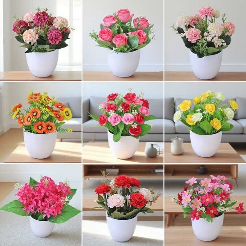 Indoor With Pot Daisy Bonsai Artificial Plant Table Decor Fake Plants ...