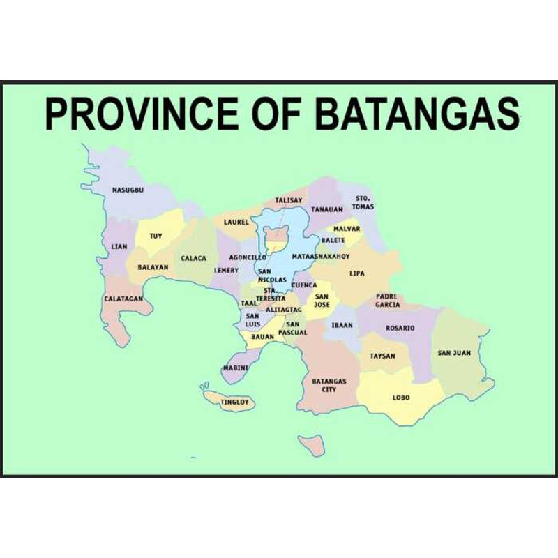 Batangas Province Map Waterproof A4 Laminated Chart 3 1C39e 5Ae ...