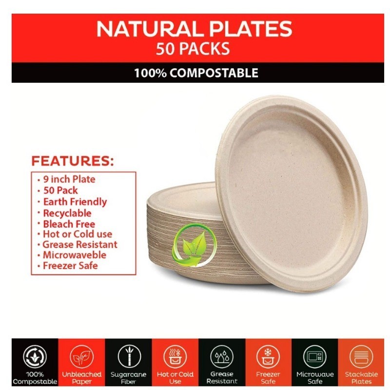 100pcs Disposable Plate 9INCH Extra Strong Extra Thick Microwave Safe ...