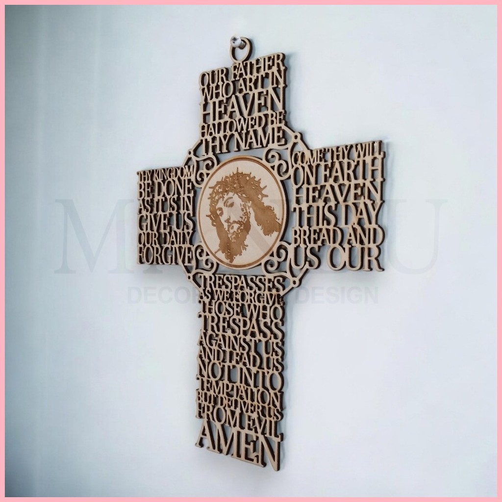 MANDU Lords Prayer Cross Laser Cut Wooden Our Father Crucifix for Altar ...