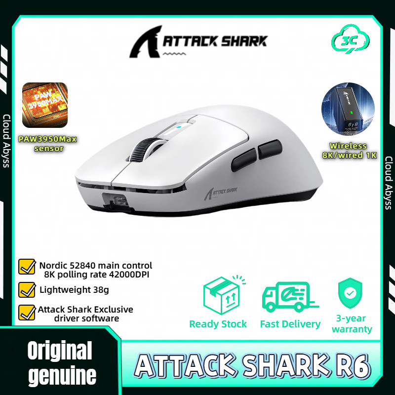 Attack Shark R6 Ultralight Tri-Mode Wireless Wired 8K PAW3950MAX Gaming Mouse for Computer ...
