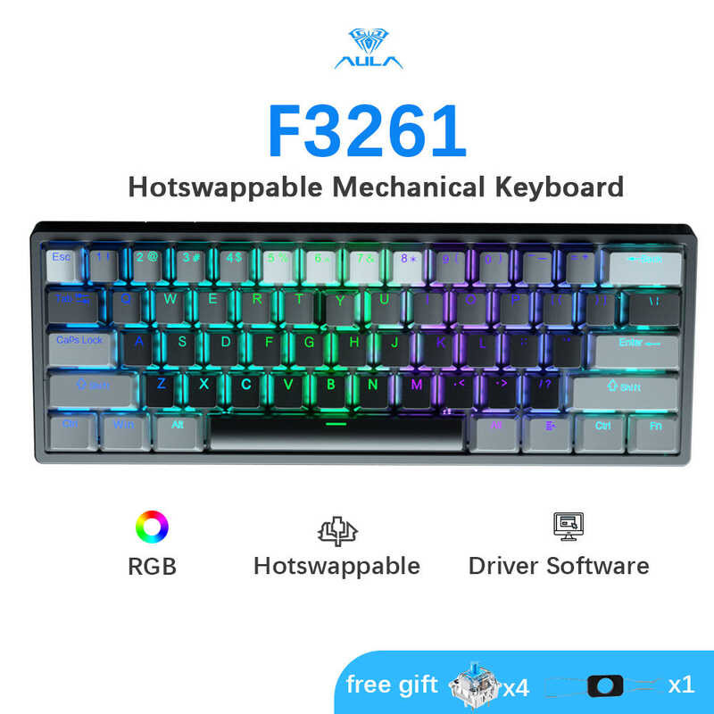 AULA 61 Keys Hot-Swappable RGB Backlit Mechanical Detachable Type-C ...
