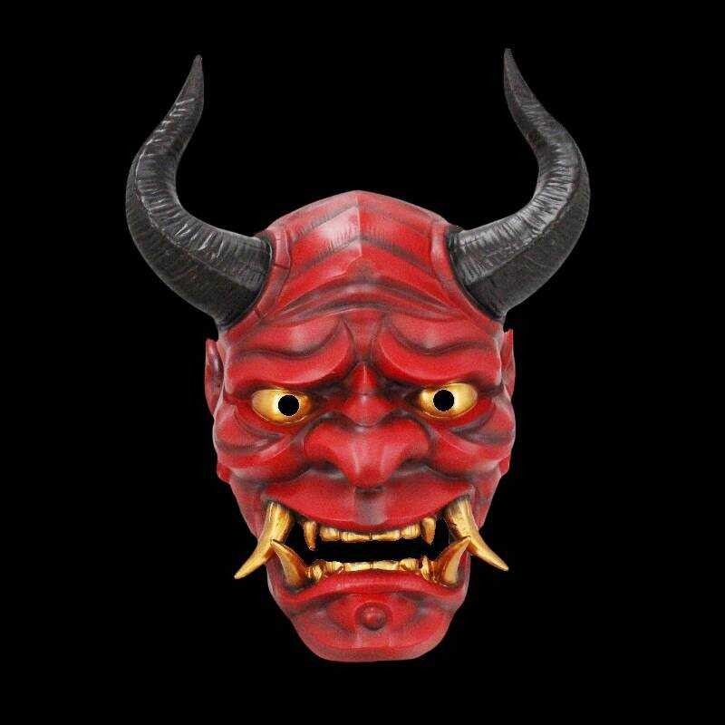 Red Hannya Halloween Style Noh Theater Yaksha Ancient Warrior Blue Face ...